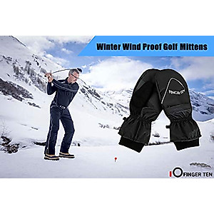 FINGER TEN Winter Golf Gloves Mittens Mitts Men Thermal 1 Pair, Windproof Waterproof Anti Slip Grip Warm Cold Weather Mitt for Push Cart and Practice Christmas Gift Pack (1 Size)