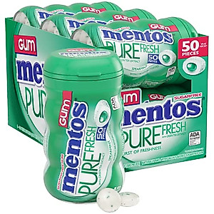 Mentos Pure Fresh Sugar-Free Chewing Gum with Xylitol, Spearmint, 50 Piece Bottle (Bulk Pack of 6)