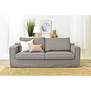 Serta Colton 85" Upholstered Living Room Sofa with Removable Slip Covers, Modern Track Arm Fabric Couch, Soft Comfortable Cushions, Linen Beige