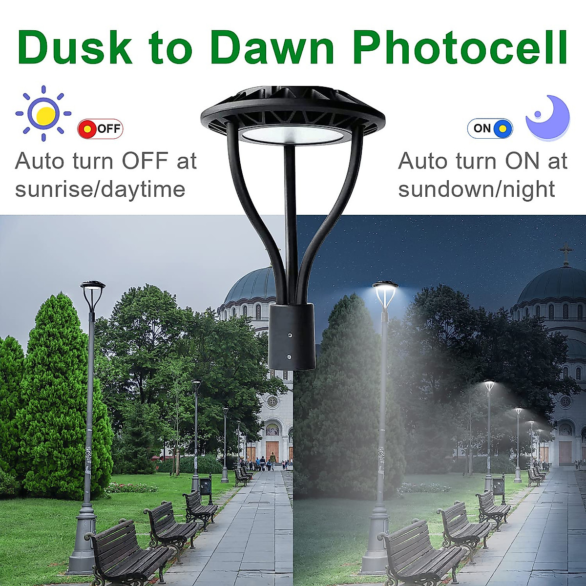 OSTEK Led Post Top Pole Lights with Photocell 20W/30W/40W/60W Power Selectable LED Circular Parking Lot Area Light 5000K Outdoor Lamp Top Pathway Fixture for School Street Garden Yard IP65