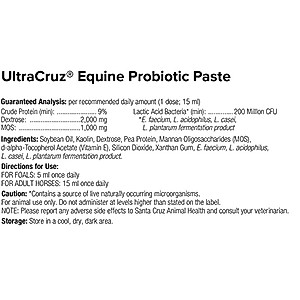 UltraCruz Equine Probiotic Supplement for Horses, 60 ml, Paste (4 Day Supply)