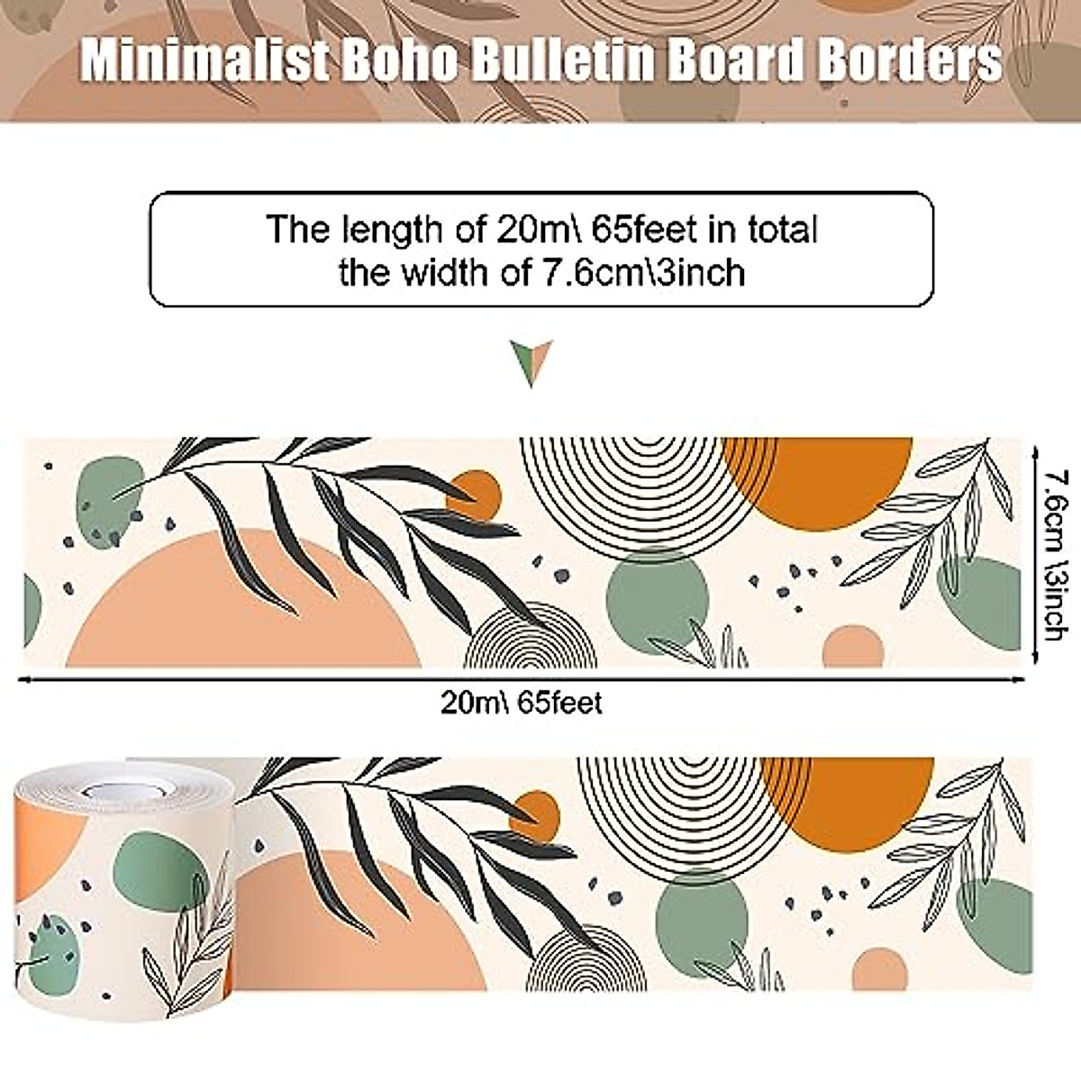 Boho Bulletin Board Border Rainbow Bulletin Board Borders Rainbow Straight Borders with Polka Dots and Hearts Classroom or Home School Decoration (Boho,65 Feet)