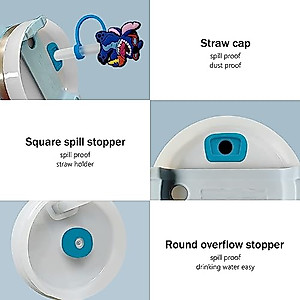 Silicone Spill Proof Stopper Set of 6+ 2 cartoon straw caps，Compatible with Stanley 1.0/30&40 Oz Tumbler with Handle,Silicone Straw Topper for Stanley Cups Accessories (Blue)