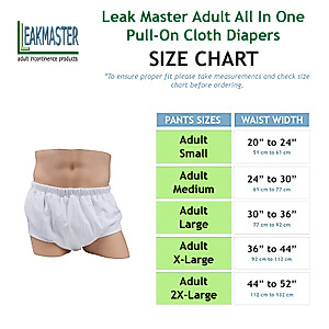 Adult All in One Pull-On Cloth Diaper by LeakMaster - Sewn-On Waterproof Outer Layer. 8 Total Interior Layers of Absorbency. Secure Incontinence Protection. (2X-Large 44-52-Inch Waist)