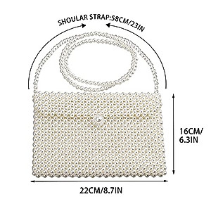 Pearl Bag for Women Girls, Hogoo Luxury White Pearl Bag Chain Bag Beaded Crossbody Bag Big Rectangle Handmade Bags Shoulder Bag Clutch Purse Bag for Wedding Bridal Shower Dinner Party Gifts