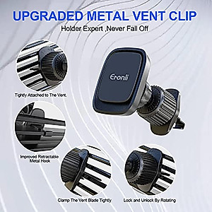 Eronli Magnetic Phone Holder for Car,【Upgraded Metal Hook】 Universal Car Vent Phone Mount with【6 Super Strong Magnets】 Compatible iPhone, Samsung and More Cell Phones