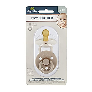 Itzy Ritzy Natural Rubber Pacifiers, Set of 2 – Natural Rubber Newborn Pacifiers with Cherry-Shaped Nipple & Large Air Holes for Added Safety; Set of 2 in Coconut & Toast, Ages 0 – 6 Months