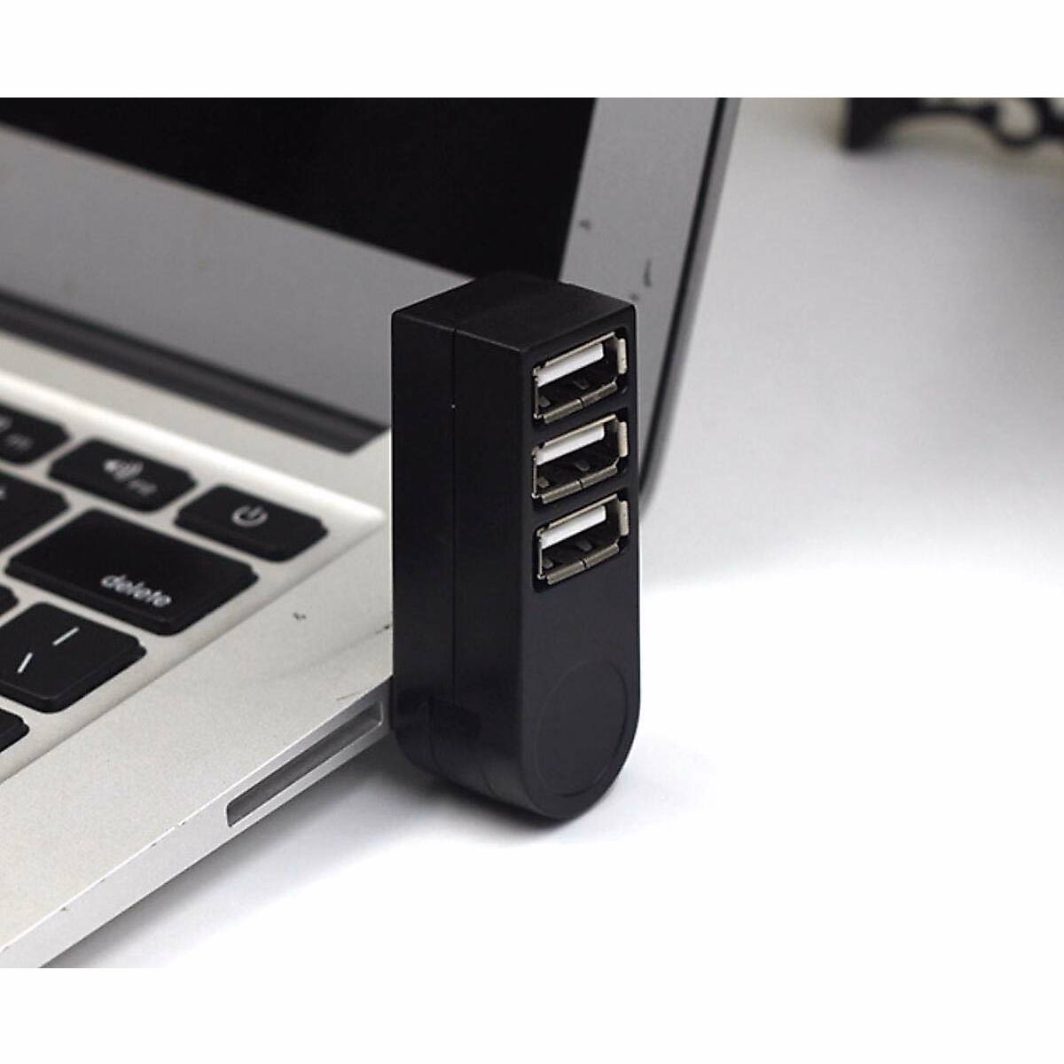3 Ports USB 2.0 Rotatable HUB, USB to 3USB Converter 90° 180° 270° Degree for PC Laptop Notebook Tablet (Black)