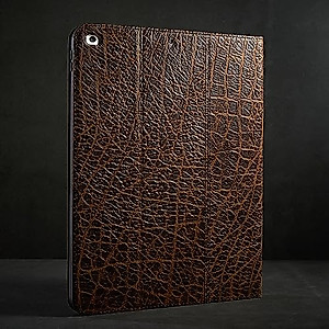 Gexmil Case for iPad 9.7 Inch,6th/5th Generation(2018/2017)-iPad Air 2/1 Gen. Genuine Leather Cover Anti Fingerprint/Slip,Cowhide Folio Cover Auto Sleep/Wake with Adjustable Stand,Buffalo Pattern