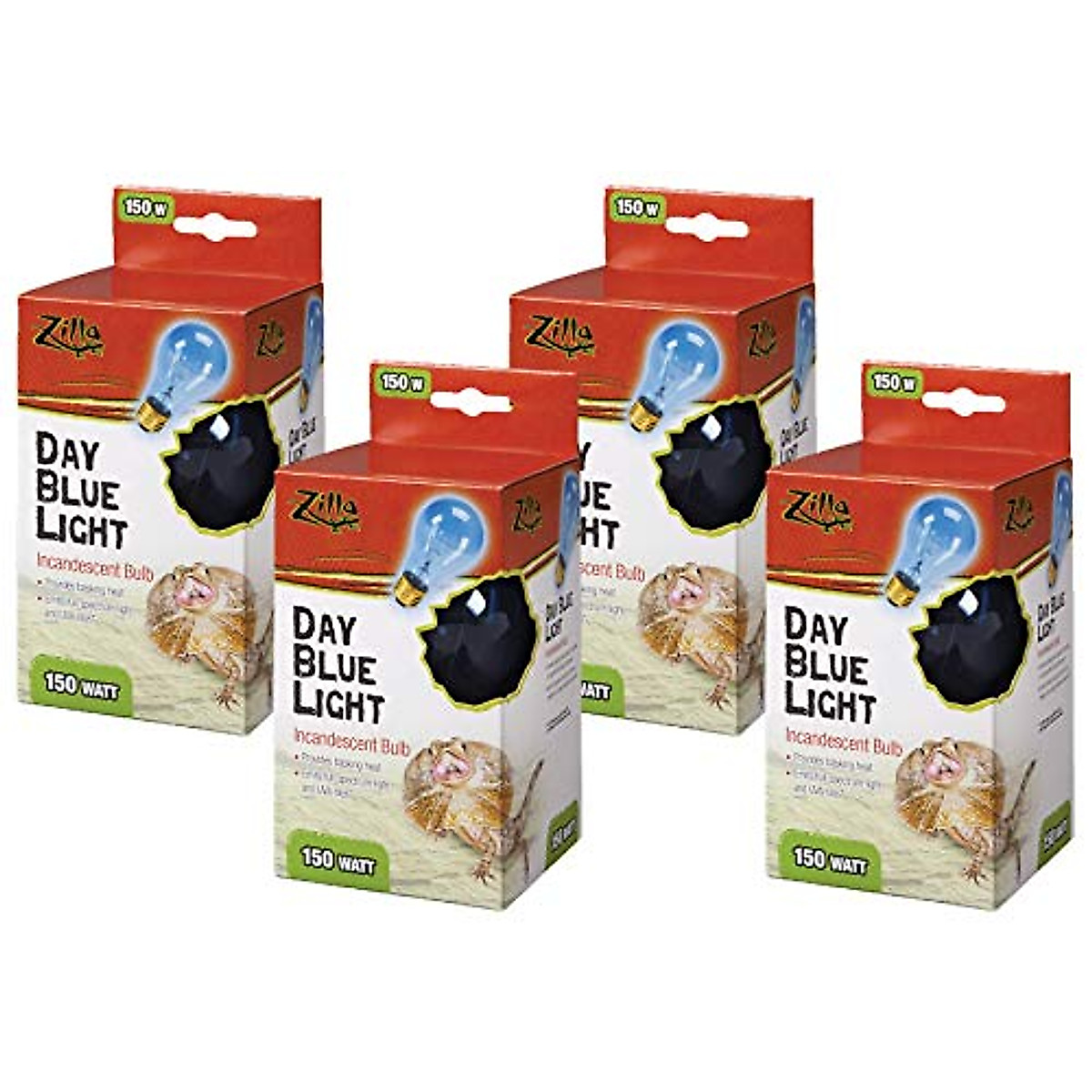 Zilla Incandescent Day Blue Light Bulb for Reptiles 150 Watt - Pack of 4