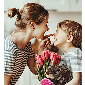 DolliBu Happy Mother's Day Super Soft Lying Marmot Plush Figure - Cute Stuffed Animal with Pink Heart Message for Best Mommy, Grandma, Wife, Daughter - 11" Inches