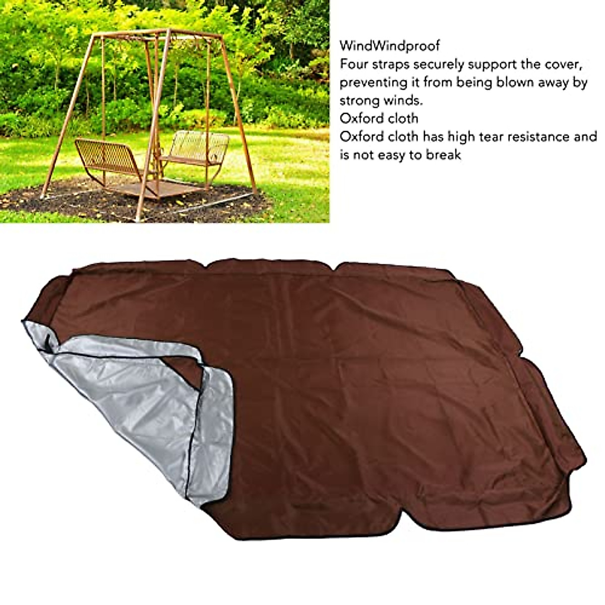 Swing Canopy Replacement, 4 Reinforced Straps Outdoor Swing Canopy Cover 420D Oxford Windproof Fabric for Backyard Coffee
