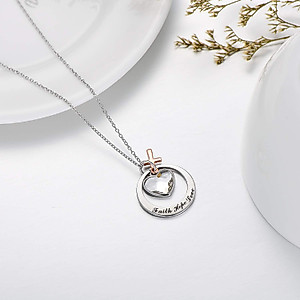 AOBOCO Two-Tone Sterling Silver and Rose Gold-Faith Hope Love Cross Charm Pendant Necklace with Austrian Crystal