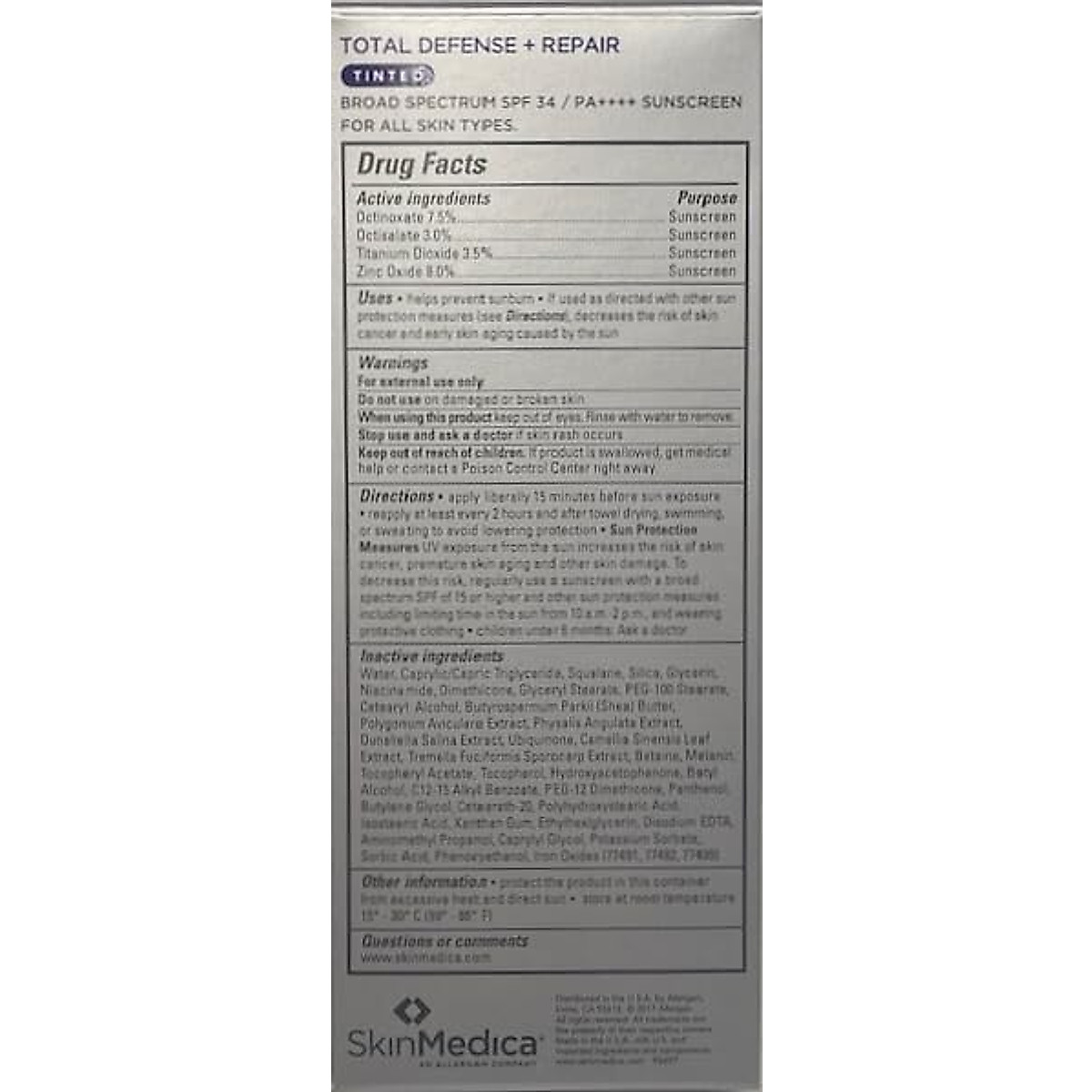 SkinMedica Total Defense + Repair SPF 34 Tinted Sunscreen for Face. This Lightweight, Facial Sunscreen is Ideal for Oily and/or Combination Skin, 2.3 Oz