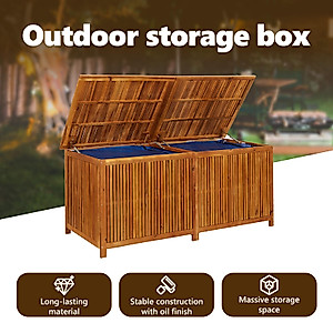 vidaXL Outdoor Storage Box, [Load Capacity Gallon] Deck Box with Gas-Lift Lid, Storage Chest with Water-Resistant Zippered Bag Inside, 68.9''x31.5''x29.5'', Solid Acacia Wood