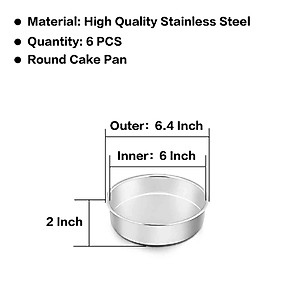 TeamFar 6 Inch Cake Pan, 6 Pcs Cake Pan Set Round Baking Pan Stainless Steel for Baking Steaming Serving, Fit in Oven Pressure Cooker Air Fryer, Healthy & Heavy Duty, Easy Clean & Dishwasher Safe