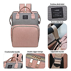 ANWTOTU Diaper Bag with Changing Station,Diaper Bag Backpack，7 in 1 Travel Baby Diaper Bag,Mommy Bag With USB Charging Port (Pink-Grey)