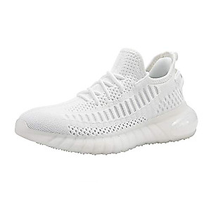 CUYIOM Men's Athletic Walking Shoes Outdoor Running Shoes Slip on Fashion Sneaker White 10