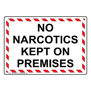 ComplianceSigns.com No Narcotics Kept On Premises Label Decal, 5x3.5 in. 4-Pack Vinyl for Alcohol/Drugs/Weapons