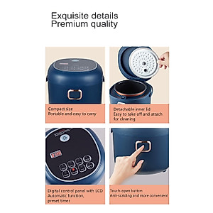 AMIEROUS 12V/24V Mini Rice Cooker, 2L Portable Travel Rice Cooker For Car/Truck, Small Rice Cooker with Steam Tray, Cooking Heating and Keeping Warm Function(Blue)