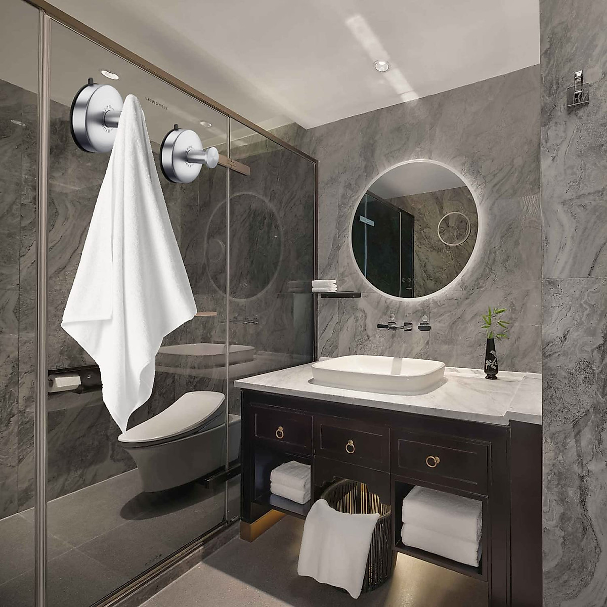 DGYB Suction Cup Hooks for Shower Set of 2 Brushed Nickel Towel Hooks for Bathrooms Waterproof Stainless Shower Hooks for Inside Shower 15 Lb Bathroom Hooks for Towels