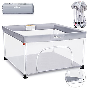 Babevy Foldable Baby Playpen Portable Baby Fence Play Yard for Babies and Toddlers with Gate, Indoor & Outdoor (Grey)
