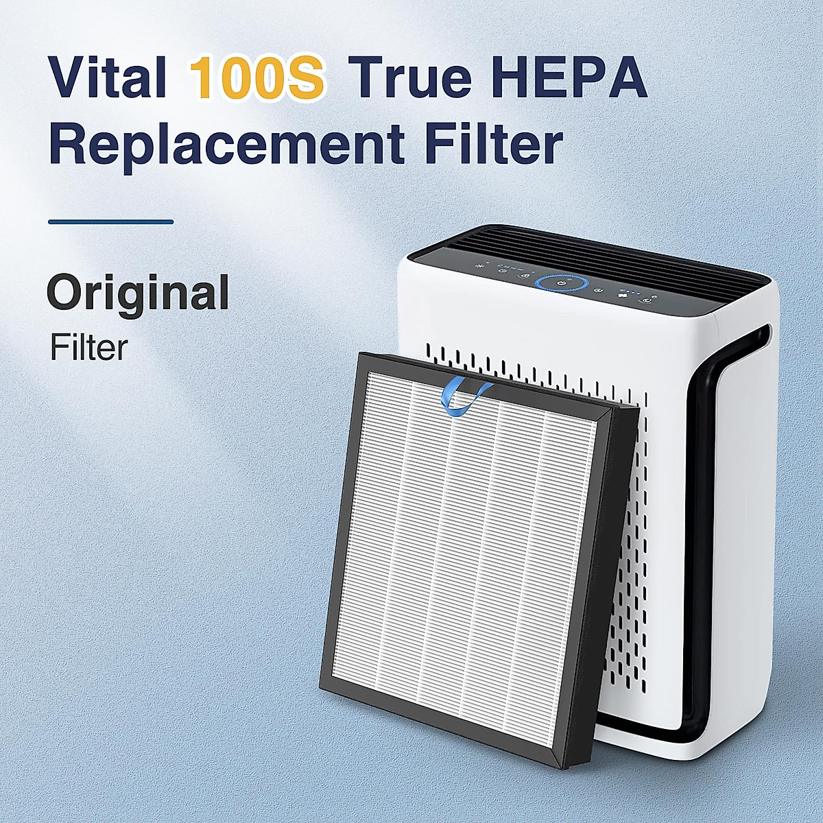 2 Pack Vital 100S True HEPA Replacement Filter Compatible with LEVOIT Vital 100S Air Purifier, 3-in-1 H13 Ture HEPA and High-Efficiency Activated Carbon Filters, Replace Part #Vital 100S-RF, White