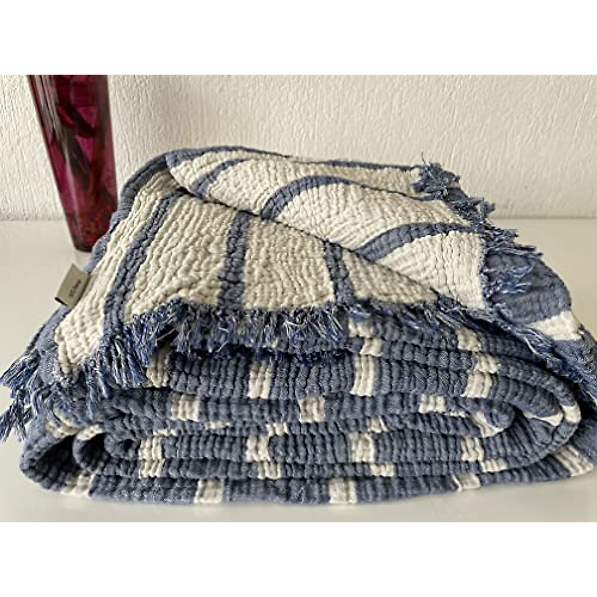 100% Cotton Muslin Throw Blanket, 4 Layers Bedspread, Soft Turkish Cotton Muslin Bed Cover, Reversible Coverlet, Indigo Blue (Throw 47x71-120x180cm)