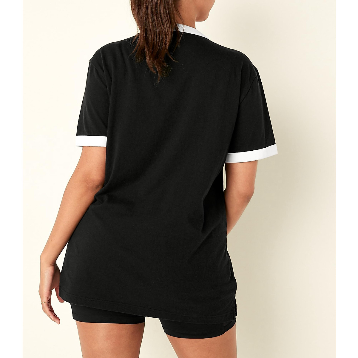 Victoria's Secret Women's PINK Logo Short Sleeve T-Shirt, Women T Shirt, Black Script, (XL)