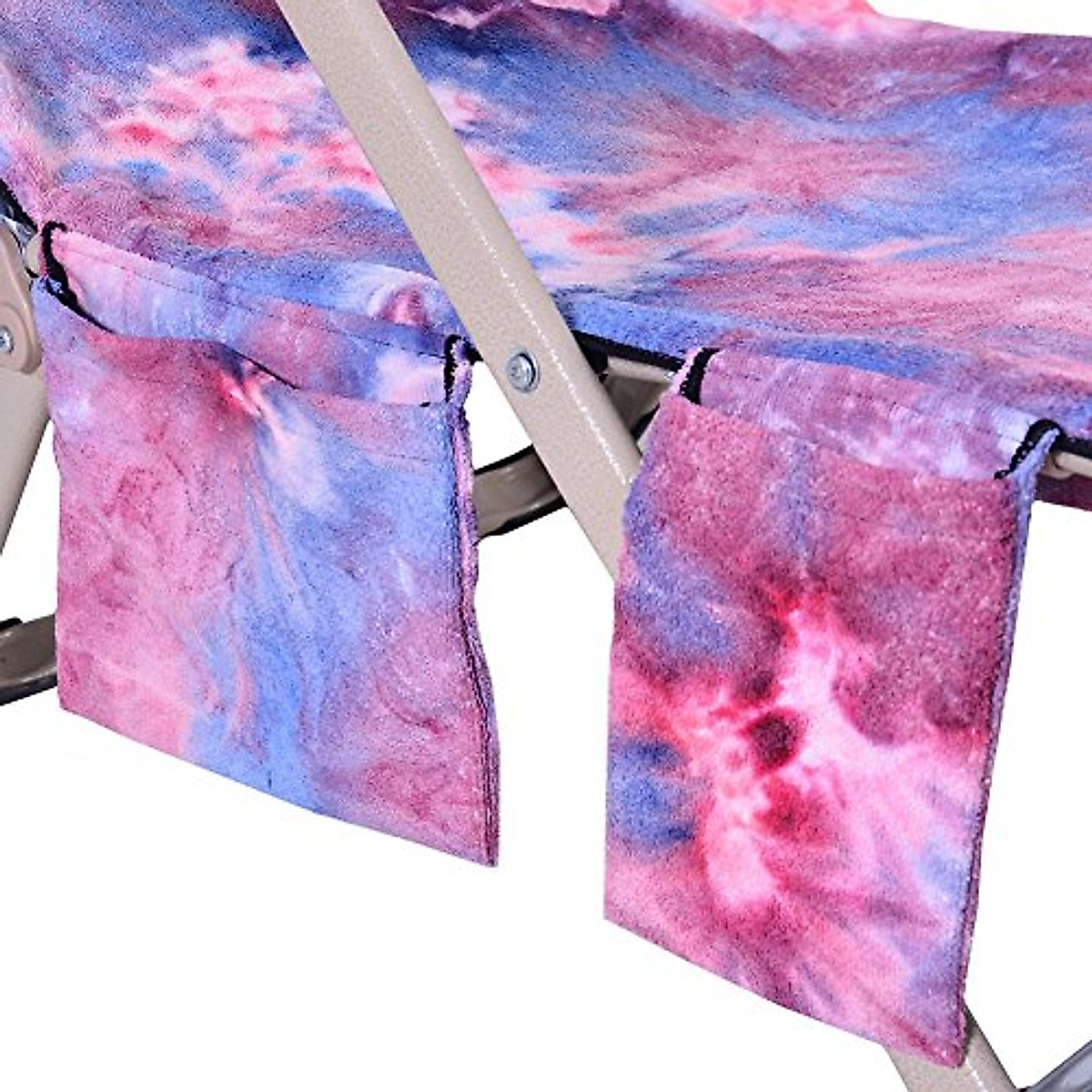 Beach Chair Cover, Microfiber Chaise Lounge Towel Cover with Storage Pockets for Pool Sun Lounger Hotel Garden Purple Tie-Dye
