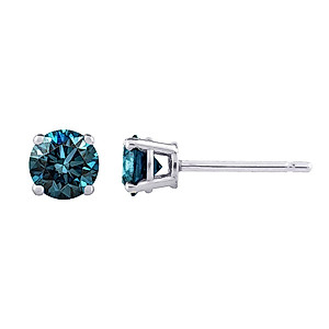 1/2 ct. Blue - I1 Round Brilliant Cut Diamond Earring Studs in 14K White Gold