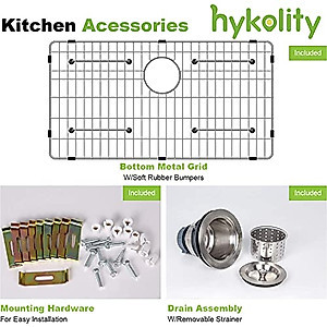 Hykolity 30-inch Undermount Kitchen Sink, 16 Gauge Single Bowl Stainless Steel Kitchen Sink with Strainer & Bottom Grid, 30" x 18" x 9"