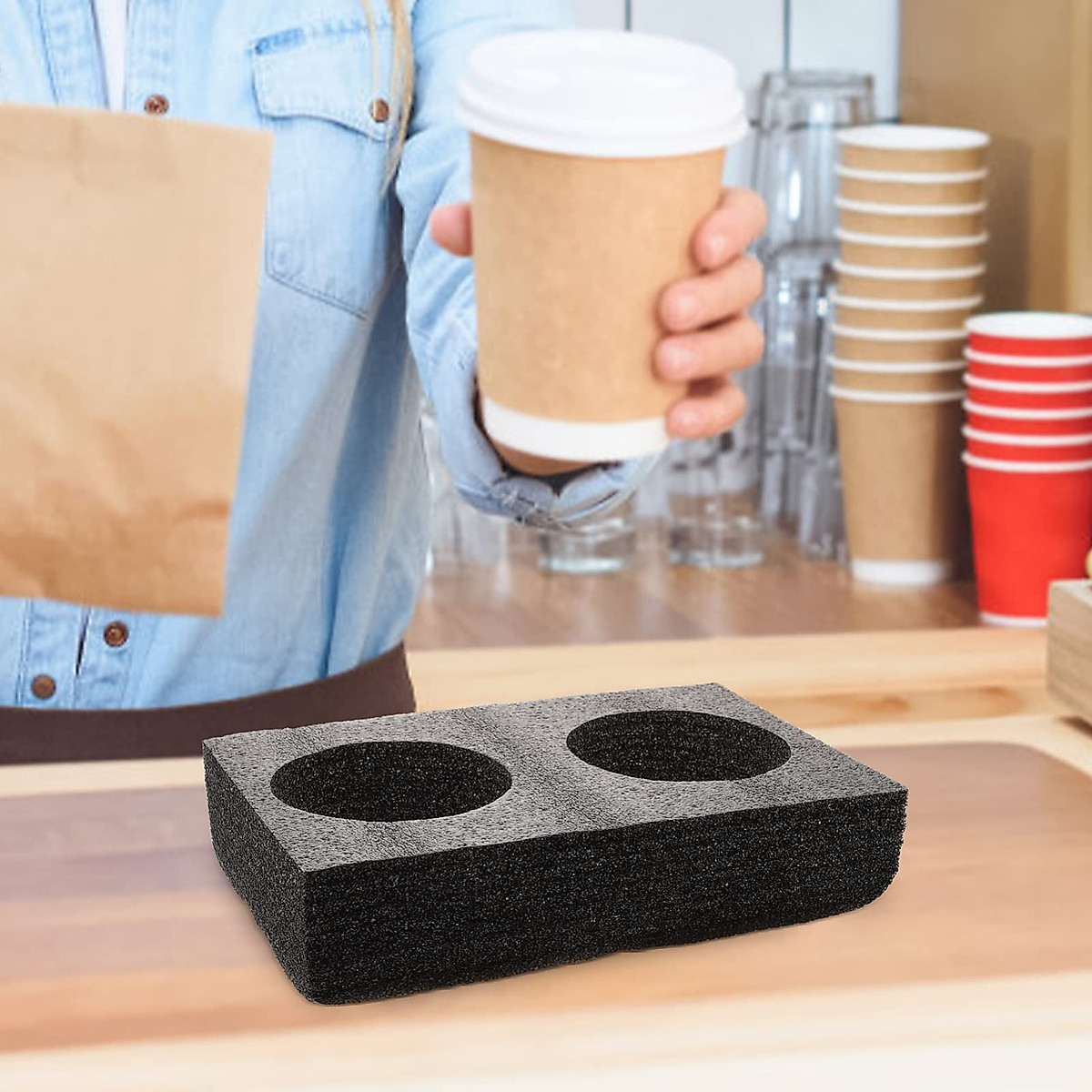 Zerodeko 2pcs Takeaway Cup Holder Packing Bowl Tray Drink Carrier for Bowl Packing Tray Outdoor Couch Bowl Holder Trays Picnic Bowl Drink Cup Epe Pearl Cotton Coffee