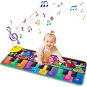 Kids Musical Piano Mats with 25 Music Sounds,Musical Toys Baby Floor Piano Keyboard Mat Carpet Animal Blanket Touch Playmat Early Education Toys for 1 2 3 4 5 6+ Year Girls Boys Toddlers