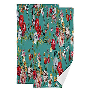 Kigai Colorful Flowers Towels Set of 2, 28x14 in Ultra Soft and Absorbent Hand Towels Kitchen Towel for Bathroom Beach Gym Home Decor