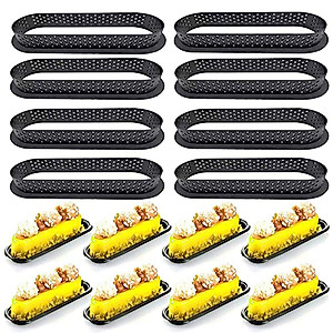 8pcs Oval Tart Ring Mousse Circle Tart Ring Round Cake Molds Cake Rings Mousse Mold Cake DIY Baking Mould Tool Perforated Ring Non Stick Bakeware(Black-Oval)
