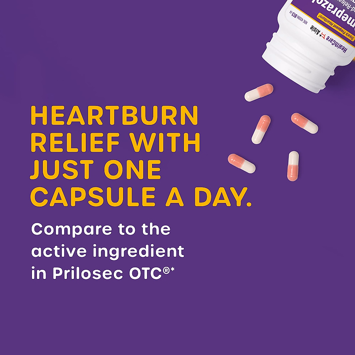 HealthCareAisle Omeprazole 20 mg, 42 Delayed-Release Capsules - Acid Reducer, Treats Frequent Heartburn, 42 Count (Pack of 1)