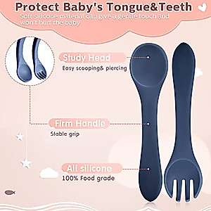 10 Pieces Baby Led Weaning Spoons and Forks Set Infant Silicone Spoon First Self Feed Baby training Utensils for Toddler First Stage Feeding Supplies for Kids Over 6 Months, 5 Pairs (Bright Colors)