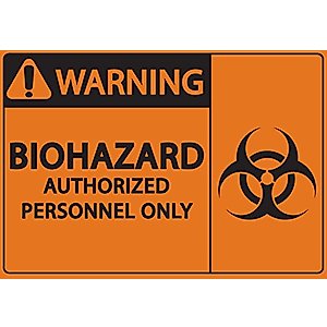 Zing Green Products 1920S Recycled Polystyrene "Warning Biohazard Authorized Personnel Only" Safety Label, Self-Adhesive, 7" Length, 5" Width, Black on Orange, Pack of 2