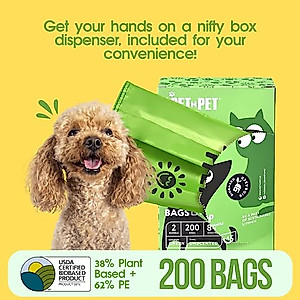 PET N PET Poop Bags 200 Counts Unscented, Dog Poop Bags with Easy Tie Handles Earth-Friendly Dog Waste Bags, Cat Litter Bags 8 x 15 inch, Completely Leak Proof, Easy Dispensing