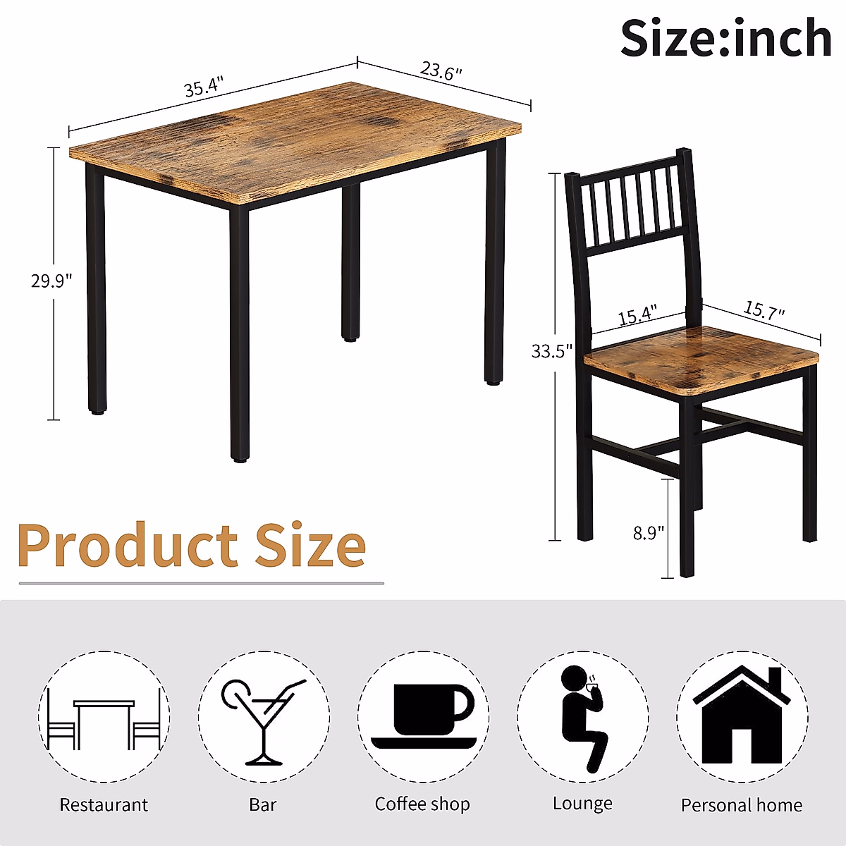 AWQM 3 Piece Dining Table Set, Small Industrial Kitchen Table and 2 Chairs, Kitchen Breakfast Dining Table Set, Breakfast Table Set for Dining Room, Living Room, Apartment, Small Space, Brown