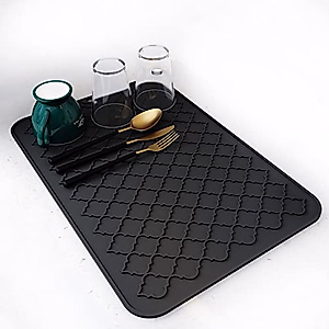 AMOAMI-Dish Drying Mats for Kitchen Counter Heat Resistant Mat Kitchen Gadgets Kitchen Accessories (12" x 16, BLACK)