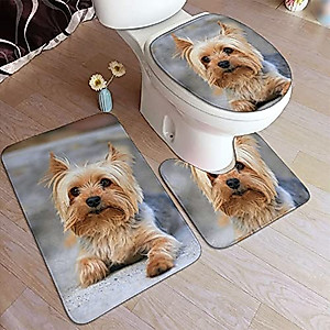 NIOCEZT Bathroom Rugs Sets 3 Piece, Contour Toilet Mat, 19.7 x 31.5 and 13.8 x 17.7 Bath Mat, Non-Slip Washable Bathroom Rugs and Mats Sets, Cutest Yorkies