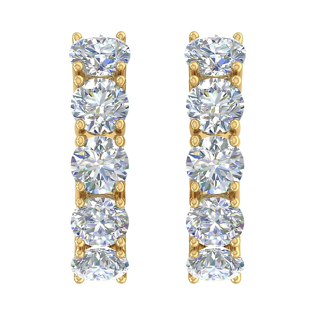 1 Carat 5-Stones Diamond Hoop Earrings in 18K Yellow Gold over Sterling Silver