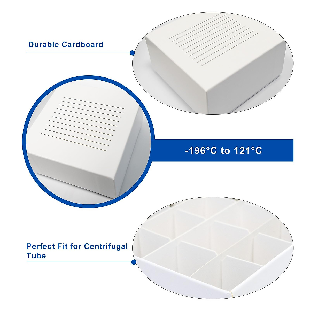 CryoKING 16-Well Freezer Box for 50ml Tubes - Durable Cardboard Microtube Storage Box with Lids, White Cryo Boxes, 5 Pcs/Pack