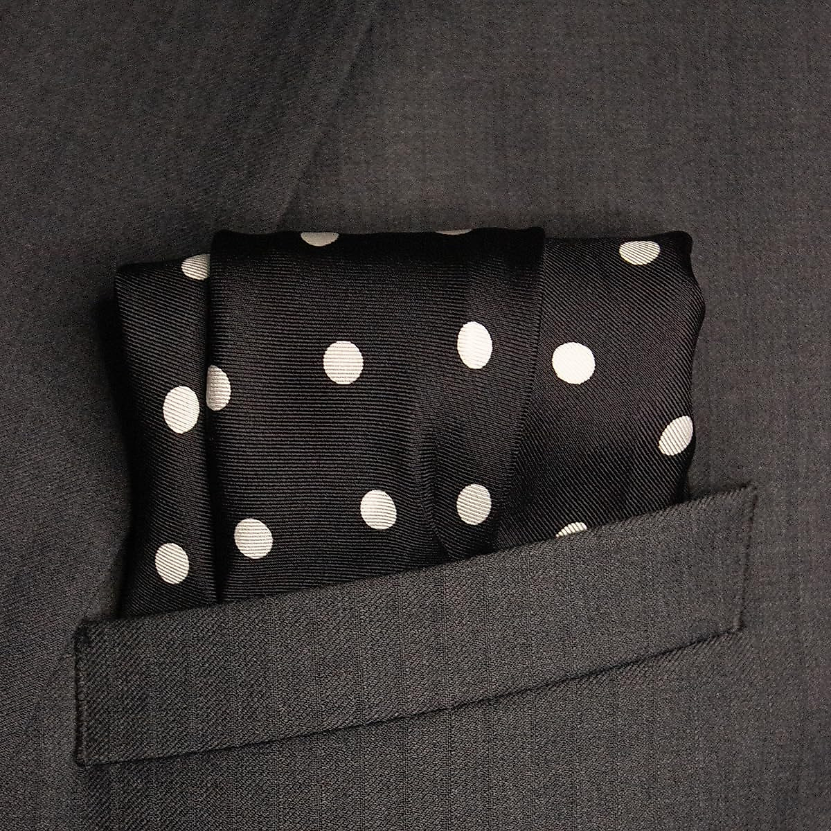 Royal Silk Polka Dot Pocket Square - 17" Handkerchief - 12mm Silk Twill - Black
