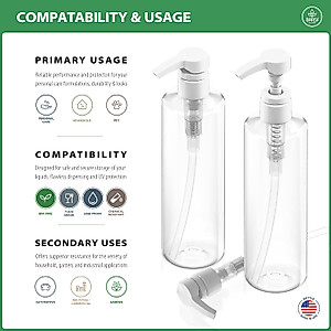 Bar5F 16-Ounce Pump Bottles for Shampoo and Conditioner BPA_Free Heavy-Duty Cristal-Clear Lotion Body Wash, 2-Pack