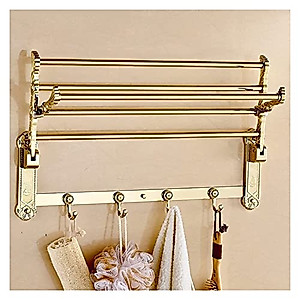 Towel BAR Rack Bathroom Towel Rack Wall Mounted Towel Holder,Bronze Bath Towel Rack,Bathroom Movable Rack Towel Rack with Towel Bars and 4 Hooks,Stainless Steel Bathroom Towel Shelf/Color/Gold (Color