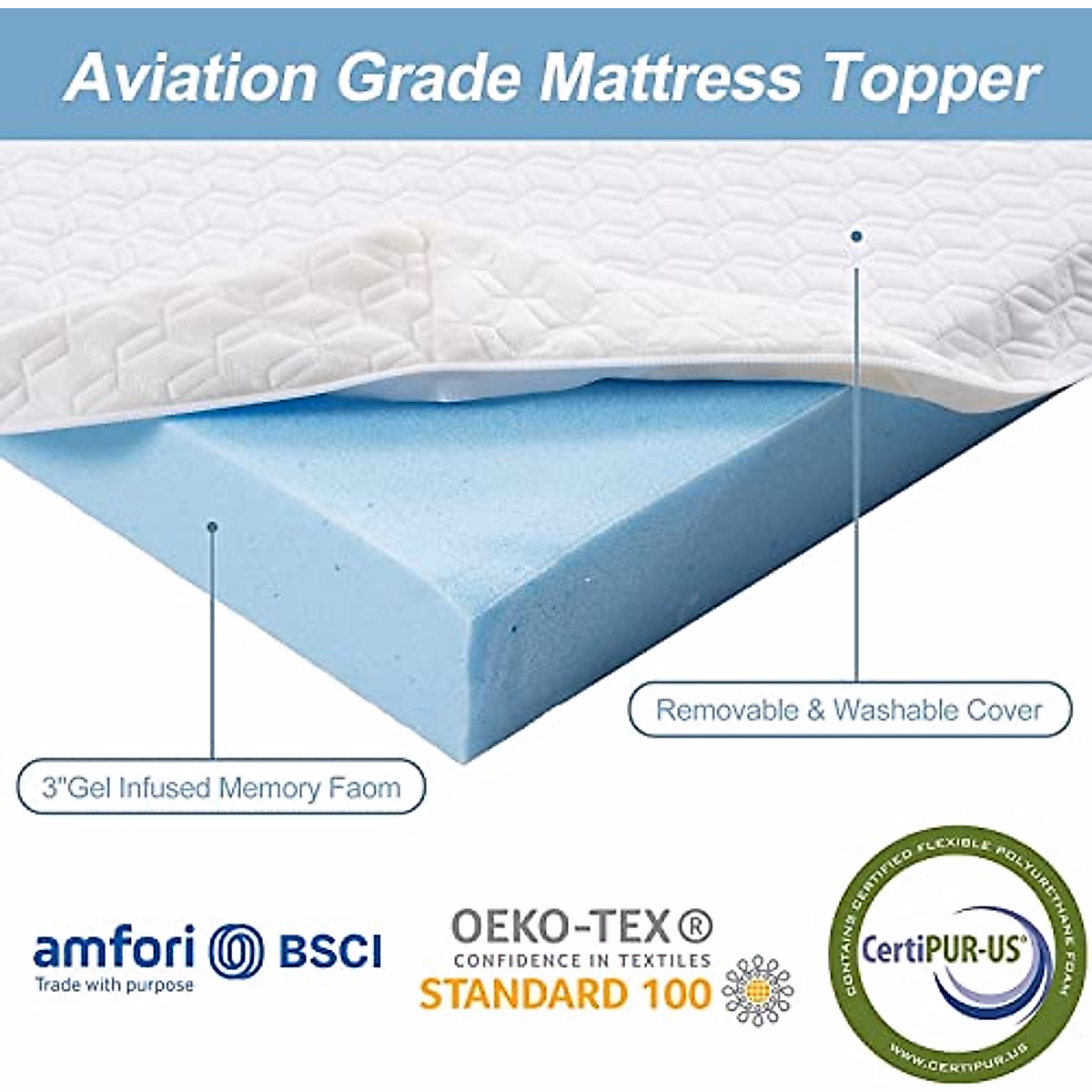 ONLIMET Mattress Topper Queen, 3 Inch Queen Memory Foam Mattress Topper for Body Support & Pressure Relief with Breathable & Removable & Washable Bamboo Fiber Cover Queen Mattress Topper (60X80'')