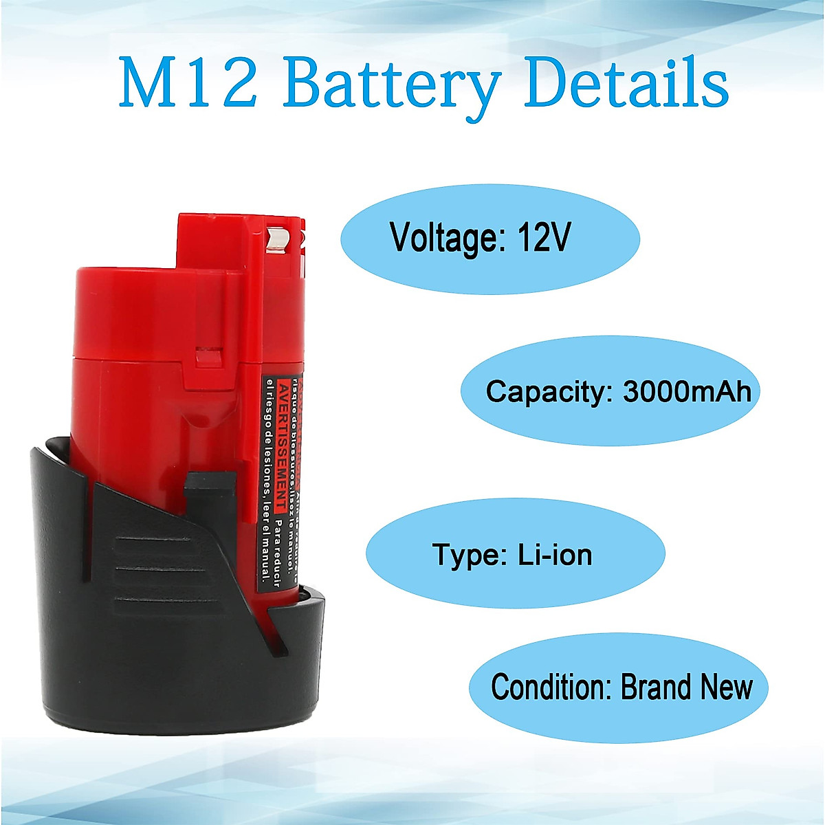 VOLT1799 4Pack 3.0Ah Replacement M12 Battery for Milwaukee M12 Battery 48-11-2401,compatible with Milwaukee 12v Cordless Tools